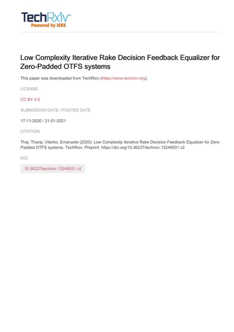 Pdf Low Complexity Iterative Rake Decision Feedback Equalizer For Zero Padded Otfs Systems