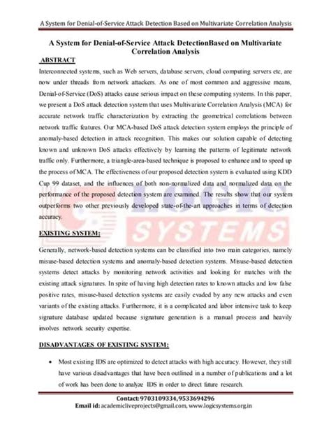 A System For Denial Of Service Attack Detection Based On Multivariate