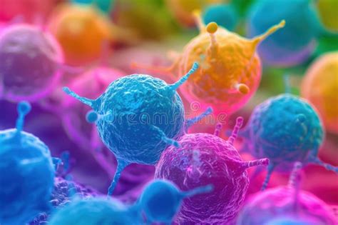 Colorful Pathogenic Bacteria Floating Under Microscope Stock