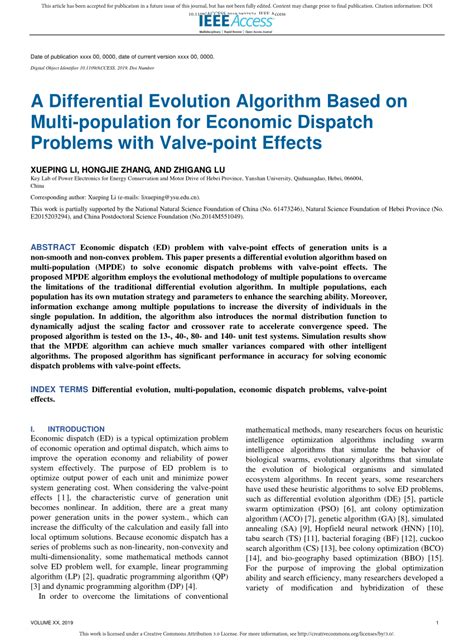 Pdf A Differential Evolution Algorithm Based On Multi Population For Economic Dispatch