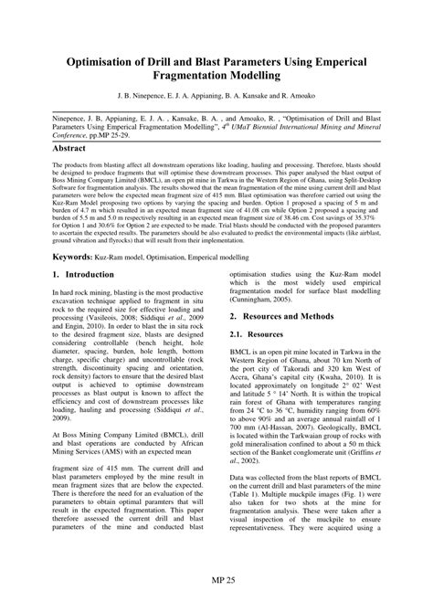 Pdf Optimisation Of Drill And Blast Parameters Using Empirical Fragmentation Modelling