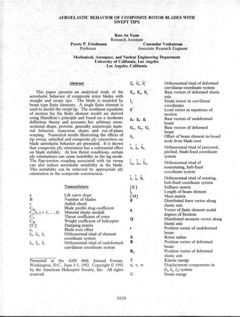 Aeroelastic Behavior Of Composite Rotor Blades With Swept Tips Vertical Flight Library And Store