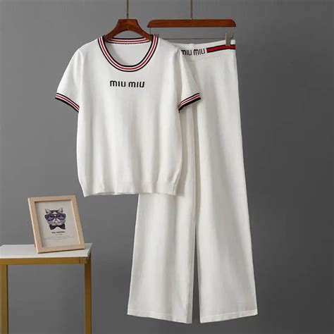 Комплект футболок Женский Miu Miu белый Короткий размер 42 Полиэстер Смесовая ткань Полоска