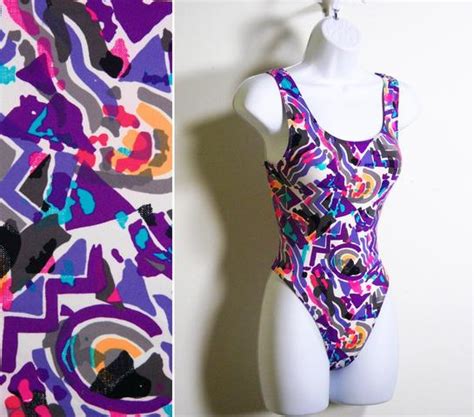 Vtg 80s Abstract Neon Pop Art Leotard Spandex Bodysuit 116334631