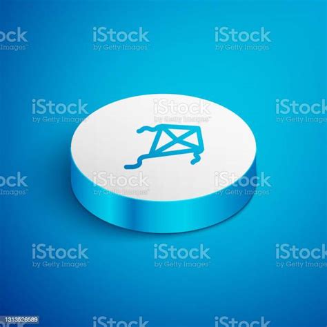 파란색 배경에 격리 된 등색 선 연 아이콘 흰색 원 버튼입니다 벡터 3차원 형태에 대한 스톡 벡터 아트 및 기타 이미지 3차원 형태 공휴일 귀여운 Istock
