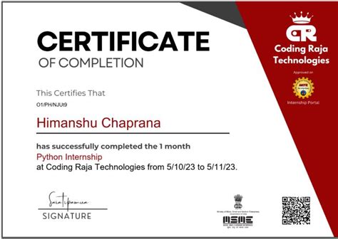 Codingraja Aicte Aicteinternship Msme Python Himanshu Chaprana