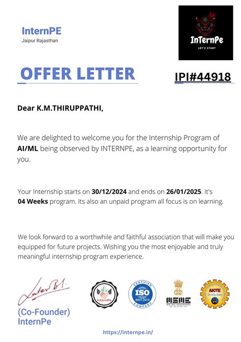 Internpe Internship Aiml Artificialintelligencemachinelearning Thiruppathi K M