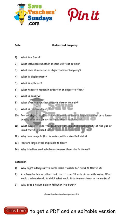 Buoyancy Floating And Sinking Questions And Answer Frame Go To