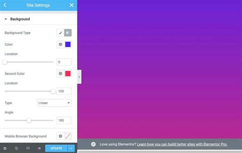 how to set a background image or color to any page in elementor