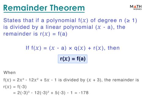 Remainder Theorem Formula With Proof And Examples