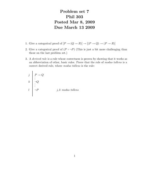 10 Problems For Problem Set 7 Introduction To Symbol Logic Phil 303 Docsity