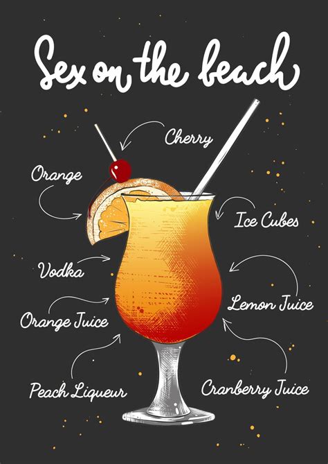 Vector Engraved Style Sex On The Beach Cocktail Illustration For Posters Decoration Logo And