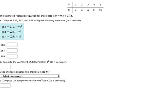 11 The Estimated Regression Equation For These Data Is 03 27 Compute Sse Sst And Ssr Using The