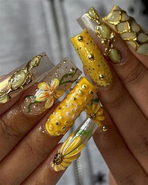 Vibrant Summer Yellow Nails Bold Yellow 3d Floral Press On Nails
