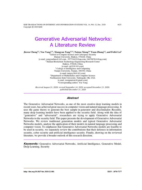 Generative Adversarial Networks A Literature Review Pdf Artificial Neural Network