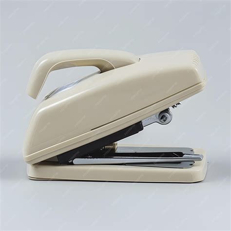 Grey Stapler Isolated On Plain White Background With Minimalist Design