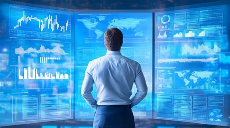 Businessman Analyzing Data On Multiple Screens Premium Ai Generated Image