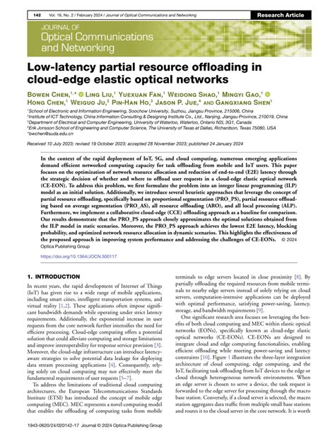Low Latency Partial Resource Offloading In Cloud Edge Elastic Optical Networks Request Pdf
