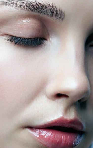 Closeup Macro Portrait Female Part Face Human Woman Lips Day ⬇ Stock