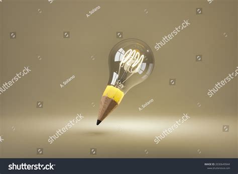 Light Bulb Illuminated Pencil Tip On Ilustrações Stock 2030649944