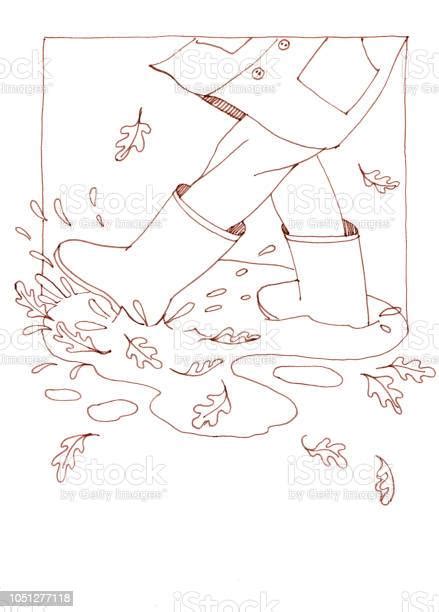 잉크 아이 고무 부츠 흰색 배경에 고립 된 웅덩이에 급속도의 그림 가을에 대한 스톡 벡터 아트 및 기타 이미지 가을 감정 계절 Istock
