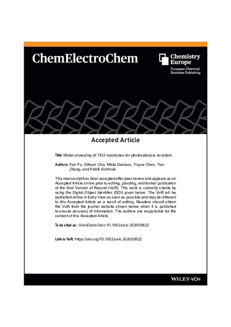 Pdf Water Annealing Of Tio 2 Nanotubes For Photocatalysis Revisited