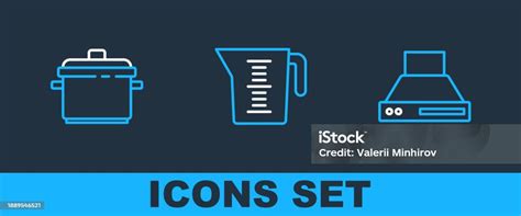 세트 라인 주방 추출기 팬 요리 냄비 및 계량컵 아이콘 벡터 가정 주방에 대한 스톡 벡터 아트 및 기타 이미지 가정 주방 가정의 방 강철 Istock