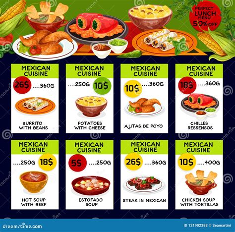 Tarjetas De Precio Del Menú Del Vector Para La Cocina Mexicana