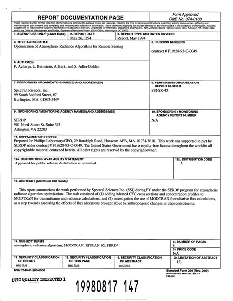 Pdf Optimization Of Atmospheric Radiance Algorithms For Remote Sensing Modtran Upgrades And