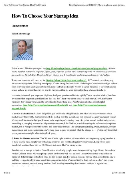 How To Choose Your Startup Idea Tech Crunch Pdf