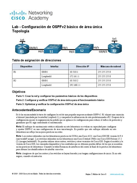 2 7 2 lab configure single area ospfv2 es xl pdf enrutador