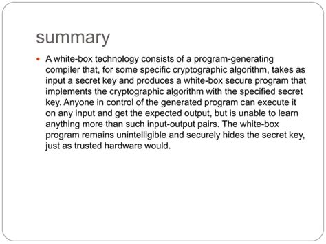 White Box Crytography In An Insecure Enviroment Ppt