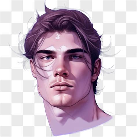 Download Portrait Of A Man With Long Purple Hair And Unique Facial Drawing Png Online Creative