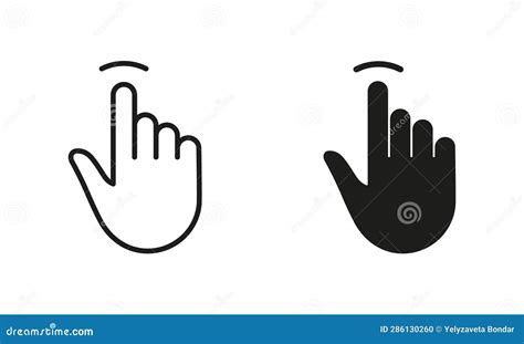 Tap Gesture Hand Cursor Of Computer Mouse Line And Silhouette Black