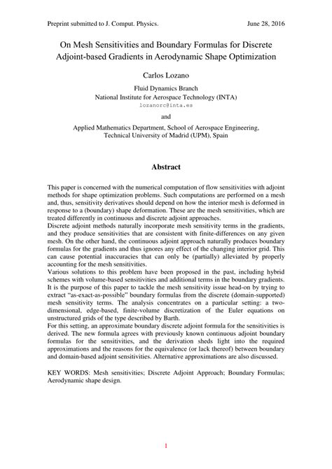Pdf On Mesh Sensitivities And Boundary Formulas For Discrete Adjoint