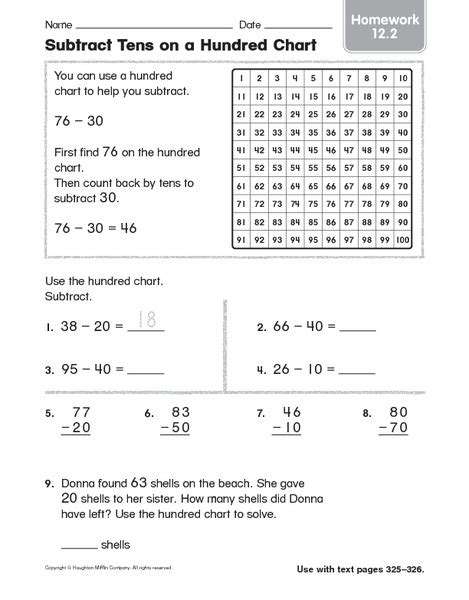 Adding Ten On A Hundred Chart Worksheets 99worksheets