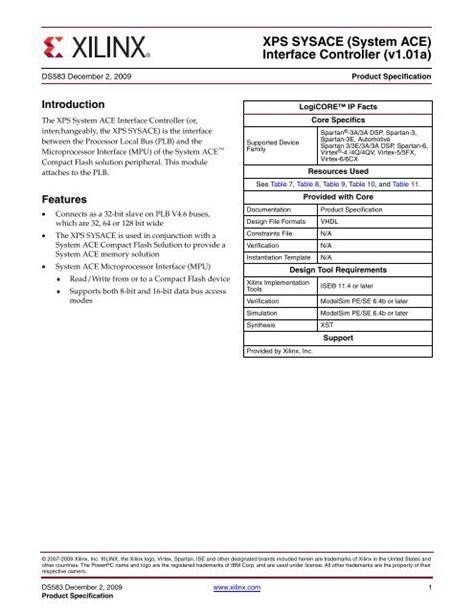 Xilinx Ds583 Xps Sysace System Ace Interface Controller V1