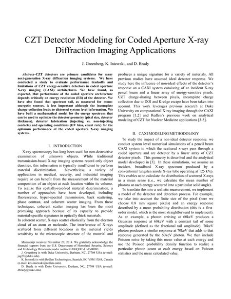 Pdf Czt Detector Modeling For Coded Aperture X Ray Diffraction
