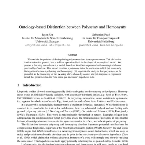 Ontology Based Distinction Between Polysemy And Homonymy Acl Anthology