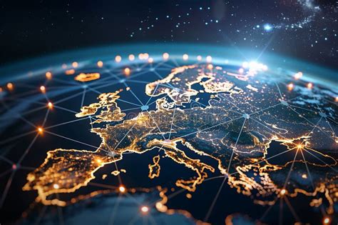 Digital World Globe Centered On Europe Concept Of Global Network And Connectivity Data Transfer