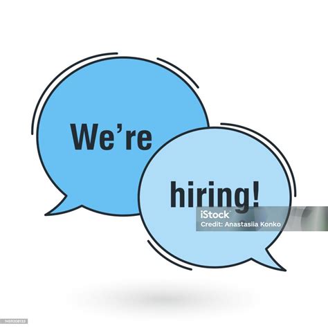 우리는 말풍선이 있는 모방주의 스타일의 채용 벡터 개념을 고용하고 있습니다 공석을 위한 간단한 포스터 또는 배너 디자인 템플릿입니다 벡터 그림 구인 중에 대한 스톡 벡터