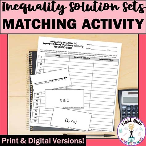 Inequality Solution Set Matching Activity Print And Digital Versions