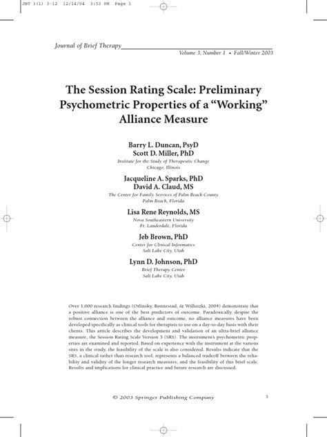 The Session Rating Scale Pdf Psychotherapy Clinical Psychology