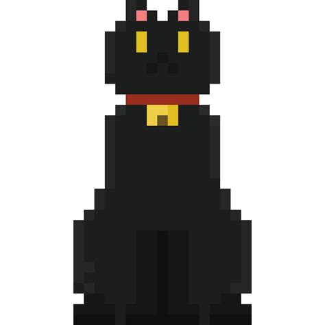 Pixel Art Sitting Black Cat Character Front View 27517703 Png