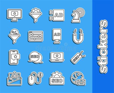 Set Line Earth Globe With Mail Seo Optimization Magnet Advertising Browser Setting Lead