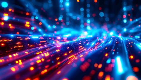 Abstract Digital Data Stream Flowing Through Cyberspace Network Stock Illustration