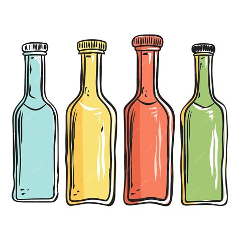 Cuatro Botellas De Colores Alineadas Verticalmente Dibujo A Mano Boceto