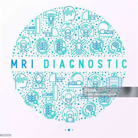 원 선 아이콘에서에서 Mri 진단 개념 현대 벡터 그림 웹 페이지 서식 파일 인쇄 매체 배너에 대 한 실험실 장비 Mri 스캔에 대한 스톡 벡터 아트 및 기타 이미지
