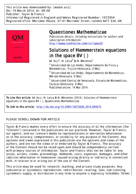 Pdf Solutions Of Hammerstein Equations In The Space Bv Ia B