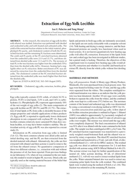 Pdf Extraction Of Egg Yolk Lecithin
